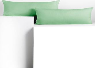 Decoking 2 Kissenbezüge 40x145 cm Jersey 100% gekämmte Baumwolle Reißverschluss Minze Amber