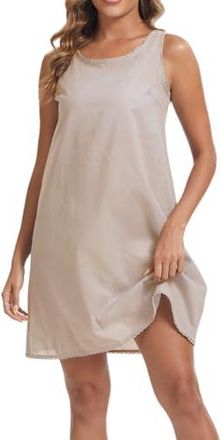 Generic Robe de nuit 100 % coton à bretelles larges avec bordure en dentelle pour femme, nude, M