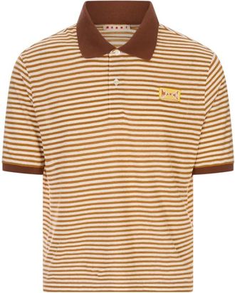 Marni Homme, Tops, Orange, Taille: XL Polo Ray&eacute; en Lin M&eacute;lang&eacute;