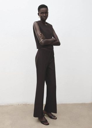 Mango Pantalon flare taille haute gris - Femme - 36 - MANGO