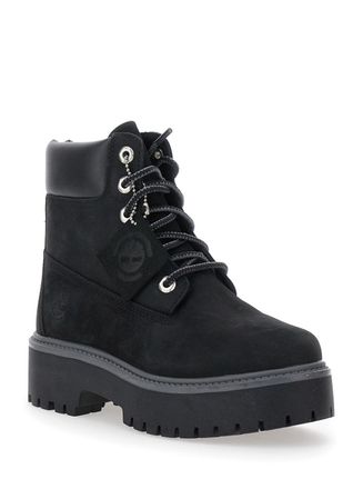 Timberland Womens Black Water-Proof Boots With Logo Plate Nubuck Leather