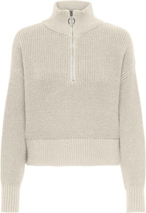 Only Damen Onlfolly Ls High Neck Half Zip KNT Pullover, Birch, 42