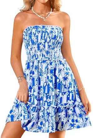 Grace Karin Robe dété décontractée pour femme - Coupe trapèze - Sans manches - Robe de plage, fleurs blanches et bleues, XXL