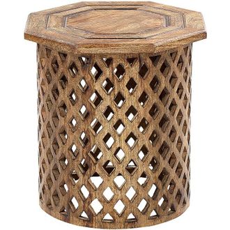 Beliani Beliani - Table dAppoint Teinte Sombre Dor&eacute;e en Bois de Manguier Ronde &agrave; Base Ajour&eacute;e Khanpur
