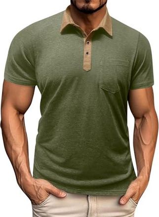 Generic Chemise basique l&eacute;g&egrave;re et respirante pour homme, coupe classique, boutonn&eacute;e, confortable, extensible, t-shirts dext&eacute;rieur, Vert, XXL