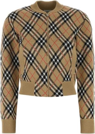 Burberry Femme, Vestes, Beige, Taille: 38 FR Cardigan &agrave; carreaux en m&eacute;lange de laine