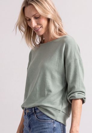 Street One Langarmshirt STREET ONE, Damen, Gr. 34, gr&uuml;n (eucalyptus gr&uuml;n meliert), Jersey, 80% Viskose, 15% Polyester, 5% Elasthan, unifarben, regular fit normal