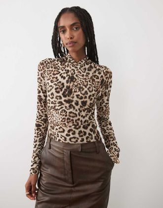 Bardot Body manches longues en tulle &agrave; imprim&eacute; l&eacute;opard-multicolore