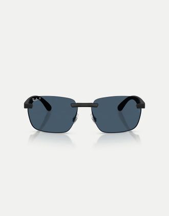 Ray-Ban Rb4470 - Polarized Ultra - Ungew&ouml;hnlich geformte Sonnenbrille in Sandschwarz mit polarisierten blauen Gl&auml;sern