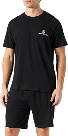 Serge Blanco Pyjama Homme Court 100% Coton, Vêtements de Nuit Homme, Ensemble Doux et Confortable, Noir XXL