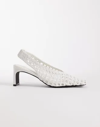 schuh Saturday - Absatzschuhe in Wei&szlig; mit Webstruktur und Fersenriemen