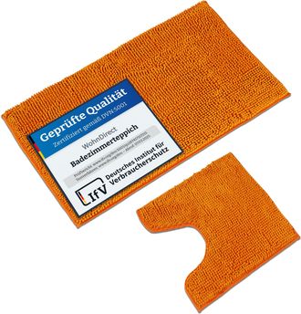 WohnDirect Badematten Set 2 teilig Orange - WC Vorleger (45x45cm), Badematte (50x80cm) - rutschfest waschbar Badezimmerteppich MIT WC-Ausschnitt