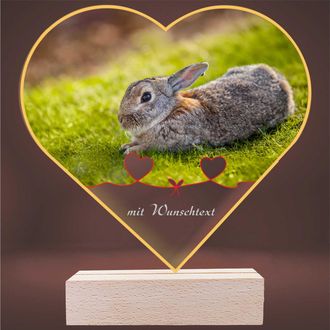 Indigos UG LED Lampe personalisiert - Hase - Herz - personalisierte Lampe - mit Foto & Wunschtext - Geschenk - Acrylglas 14x14 cm - optionale Lampe warmweiss
