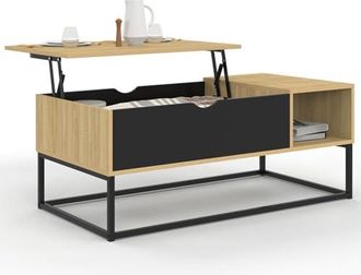 IDMarket Table Basse Plateau relevable Boston avec rangements Design Industriel