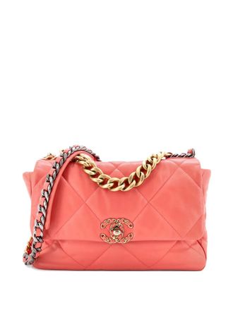 Chanel grand sac &agrave; bandouli&egrave;re matelass&eacute; 19 Flap Bag - Rose
