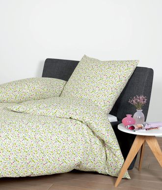 Janine Mako-Soft-Seersucker Bettwäsche Tango 155x220 cm + 80x80 cm Fuchsia-blau