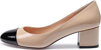 Castamere Femme Moyenne Talon Bout Ronde Carré Bloc Talon Escarpins 5CM Noir Nu Vernis Chaussures EU 38.5