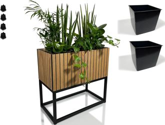 FlexiStyle Pflanzenständer LOFT FIORINO Metall Eiche Holz Lamelle Blumenständer Schwarz Blumentopf mit Beinen Hohe Blumentöpfe Loft Style viele Dimensionen Made 