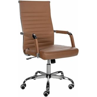 Clp Chaise de bureau Amadora avec hauteur r&eacute;glable et Pied en m&eacute;tal Marron clair Similicuir