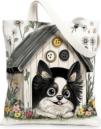 Generic Sac fourre-tout en toile motif chien japonais pour faire du shopping, 33 x 38,1 cm, niche amusante pour chiot, sac d&eacute;picerie r&eacute;utilisable, sac d&eacute;picer