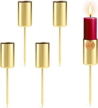 Matches 21 Kerzenteller 4er Set Metall Gold mit Stab &Oslash; 2,3 cm - Adventskranz Kerzent&uuml;llen f&uuml;r Stabkerzen