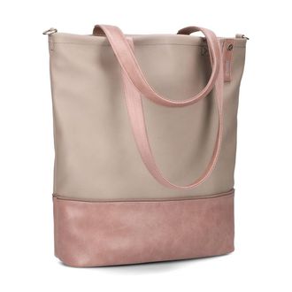 zwei Damen Shopper JANA J145 Tote Bag 10 Liter, Bicolor Einkaufstasche im Canvas-Stil, weiches Kunstleder, Laptopfach, Schl&uuml;sselband, Rei&szlig;verschluss-Fach, 