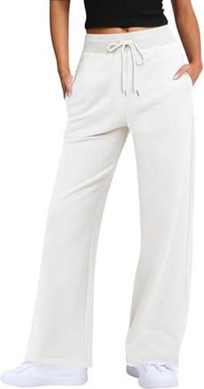 Generico Pantalon de yoga &agrave; jambe large pour femme - Contr&ocirc;le du ventre - Taille haute &eacute;lastique - Pantalon de surv&ecirc;tement extensible avec poches et cordon de 