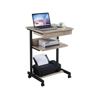 Yaheetech Yaheetech - Table Informatique Bureau dOrdinateur Portable Roulant Poste de Travail 56 x 51 x 79 cm Gris avec 1 Tiroir et 2 Etag&egrave;res Bois de Taupe