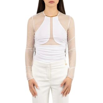 Elisabetta Franchi Femme, Tops, Blanc, Taille: 38 FR Body en jersey cr&ecirc;pe l&eacute;ger avec d&eacute;tail bijou