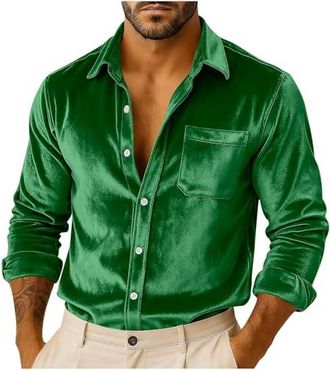Generic Chemise &agrave; manches longues en velours doux pour homme avec poche de poitrine - Couleur unie - Coupe d&eacute;contract&eacute;e - Printemps et automne - Chemise d&eacute;con