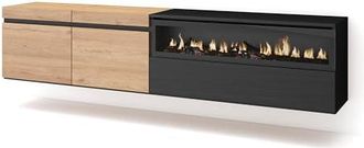 Skraut Home | TV-Schrank, Lowboard | f&uuml;r Wohnzimmer und Esszimmer | 200x45x35cm | F&uuml;r TV-Ger&auml;te bis zu 80 | Elektrokamin. Ma&szlig;e | H&auml;ngend | Moderner Stil | Eiche S