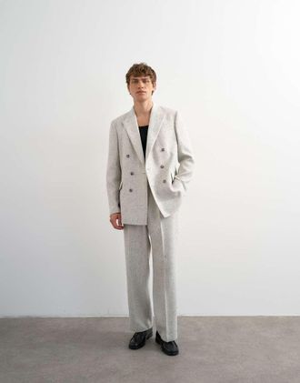 Topman Strukturierte Boucl&eacute;-Hose in Cremewei&szlig; mit weitem Bein