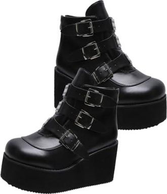 Hemobllo Femme Mode à Talon Épais Bottines Courtes Rétro PU Confortables Hiver Polyvalentes Noires