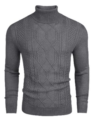 Coofandy Pullover Herren Winter Rollkragenpullover Slim Fit Grobstrick Zopfpullover Business Herrenpullover Langarm Norweger Thermopulli Mittelgrau XXL