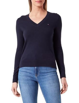 Tommy Hilfiger Pull Femme Co Jersey Stitch Sweater Col en V, Bleu (Desert Sky), XXL