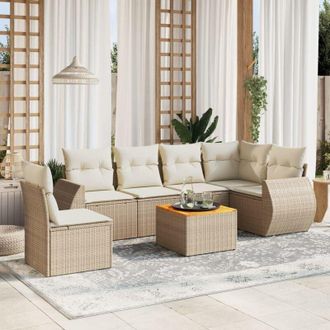 vidaXL Vidaxl - Salon de jardin avec coussins 7 pcs beige r&eacute;sine tress&eacute;e