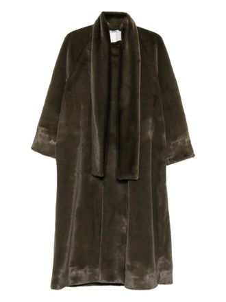 Parlor Mantel aus Faux Fur mit Schaldetail - Gr&uuml;n