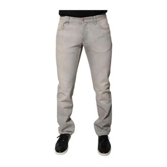 Dolce & Gabbana Graue Skinny Denim Jeans mit Logo - - Trousers - Herren - Grau - 2XL
