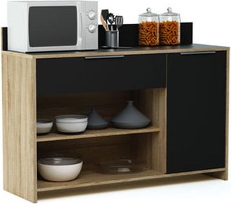 PEGANE Meuble desserte en bois 1 porte, 1 tiroir et 2 niches, L123 x H85 x P40 cm