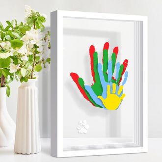 Generic Handabdruck Rahmen Set Familie, Holz Handabdruck Bilderrahmen mit 6 Acrylfarben, DIY Erinnerungs-Kit zum Aufh&auml;ngen, Handprint Frame, Personalisiertes 