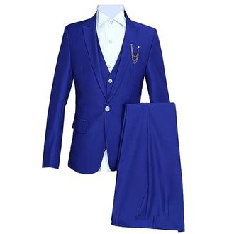 Generic Costume &agrave; revers crant&eacute; pour homme avec fermoir en m&eacute;tal, coupe ajust&eacute;e, pour mariage, bal, gar&ccedil;ons dhonneur, costume d&eacute;contract&eacute; daffaires, bleu, S