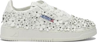Autry Femme, Chaussures, Blanc, Taille: 36 EU Baskets en cuir avec ornements floraux