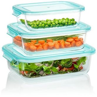 Com-Four 3x bocaux de conservation des aliments - bocaux de conservation en verre avec couvercles en plastique - bocaux de conservation des aliments pour le ca