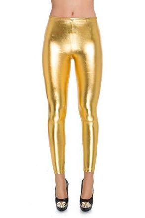 FUTURO FASHION Legging pour femme - Design mouillé - En latex et cuir synthétique - Couleurs brillantes - Taille haute et taille classique - Tailles 36-48, doré - Ta