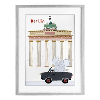 Stupell Industries Elephant & Berlin Architecture White Gerahmter Druck unter Glas, Design von Carla Daly, 58 x 43 cm