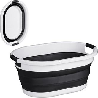 Relaxdays W&auml;schekorb faltbar, 36 Liter, W&auml;schewanne Kunststoff, platzsparend zusammenklappbar, mit Griffen, schwarz/wei&szlig;