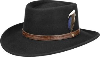 Stetson Chapeau en Laine Petersham Gambler Homme - Outdoor de Feutre Pluie avec Bandeau Cuir Hiver Automne-Hiver - M (56-57 cm) Noir