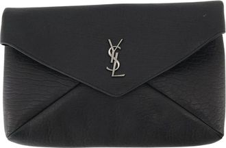Saint Laurent Genarbte Lederclutch mit Druckknopf - - Bags - Herren - Schwarzk - ONE SIZE