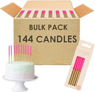 Talking Tables Table Fun 144 x St&uuml;ck Geburtstagskerzen mit Halter, 12 cm lang und hoch, Gro&szlig;packung, Kuchendekorationen f&uuml;r Geburtstag, Hochzeit, Jahrestag, Rosa und