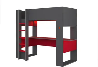 Vente-Unique Etagenbett 5050 Anthrazitrot mit Schreibtisch